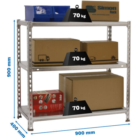 SimonRack Étagère Rangement, 900x900x400 mm, 3 Niveaux, 70 kg Capacité de Charge et Point de ...