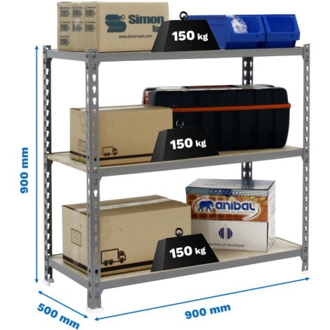 SimonRack Étagère Rangement, 900x900x500 mm, 3 Niveaux en Boix, 150 kg Capacité de Charge et ...