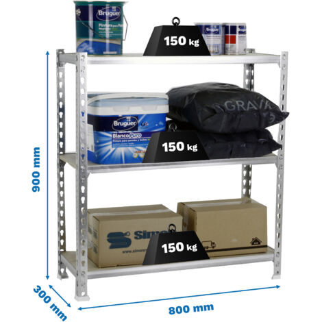 SimonRack Étagère Rangement, 900x800x300 mm, 3 Niveaux en Boix, 150 kg Capacité de Charge et ...