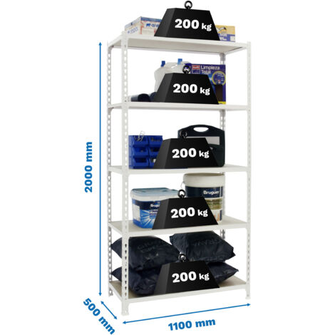 SimonRack Étagère Rangement, 2000x1100x500 mm, 5 Niveaux en Boix, 200 kg Capacité de Charge et ...