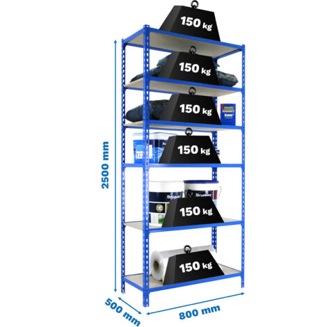 SimonRack Étagère Rangement, 2500x800x500 mm, 6 Niveaux en Boix, 150 kg Capacité de Charge et ...