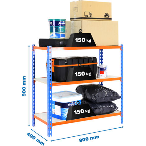 SimonRack Étagère Rangement, 900x900x400 mm, 3 Niveaux en Boix, 150 kg Capacité de Charge et ...