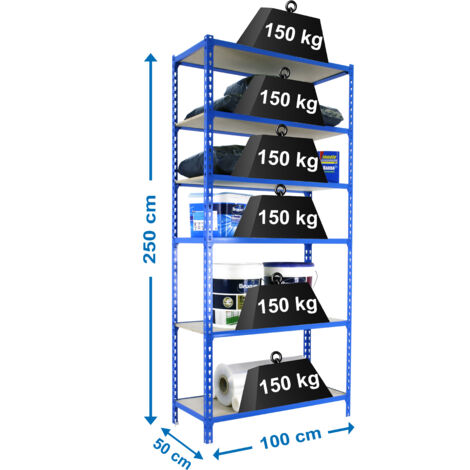 SimonRack Étagère Rangement, 2500x1000x500 mm, 6 Niveaux en Boix, 150 kg Capacité de Charge et ...