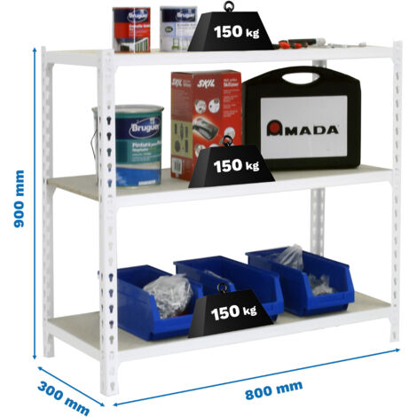 SimonRack Étagère Rangement, 900x800x300 mm, 3 Niveaux en Boix, 150 kg Capacité de Charge et ...