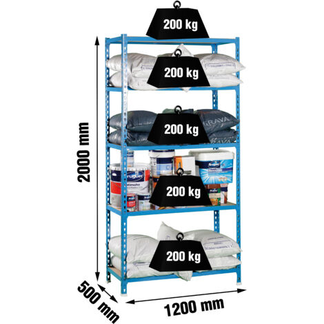 SimonRack Étagère Rangement, 2000x1200x500 mm, 5 Niveaux en Boix, 200 kg Capacité de Charge et ...