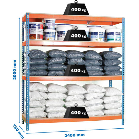SimonRack Étagère Industrielle, 2000x2400x750 mm, 4 Niveaux en bois, 400 kg Capacité de Charge ...