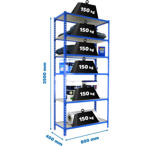 SimonRack Étagère Rangement, 2500x800x400 mm, 6 Niveaux en Boix, 150 kg Capacité de Charge et ...