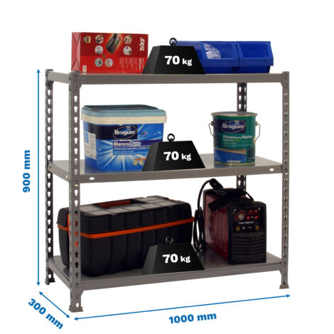 SimonRack Étagère Rangement, 900x1000x300 mm, 3 Niveaux, 70 kg Capacité de Charge et Point de ...