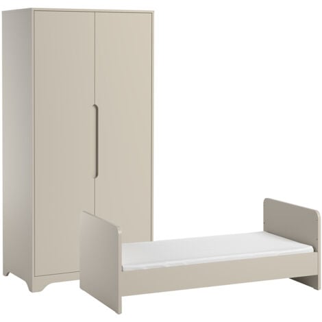 Lit évolutif 70x140 et armoire 2 portes Vox Ova Beige