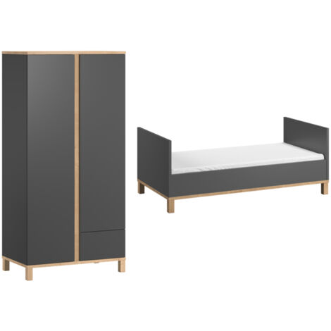 Lit bébé évolutif et Armoire Vox Altitude Gris