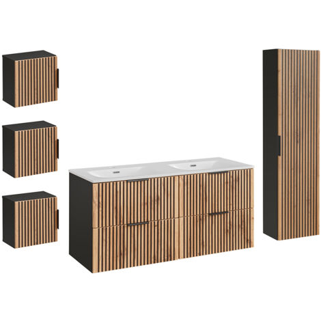 Ensemble meuble double vasque encastrée 120cm colonne et 3 armoires ...