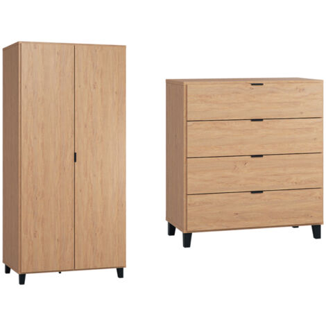 Commode 4 tiroirs et Armoire Vox Simple Bois