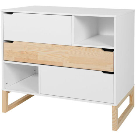 Commode 3 tiroirs Bellamy Juliette Blanc et bois
