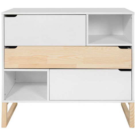 Commode 3 tiroirs Bellamy Juliette Blanc et bois