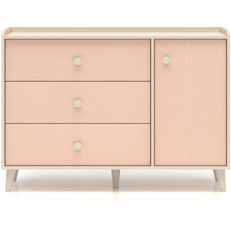 Commode 1 porte 3 tiroirs Alycia Beige et Rose