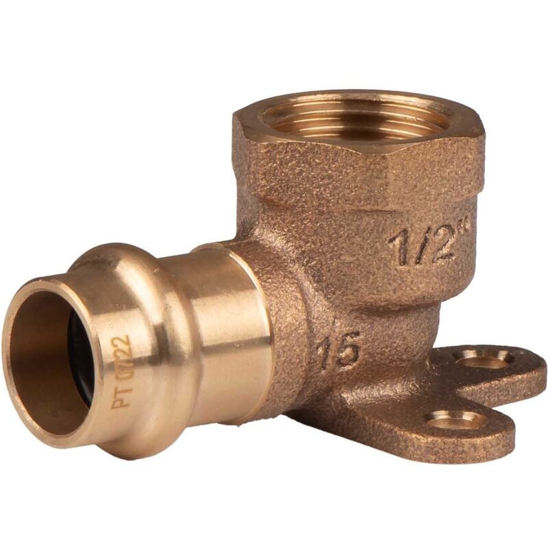Kupfer Pressfitting Wandwinkel 90° aus Rotguss 15 mm - 1/2" IG V+M ...