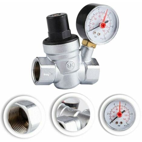 DN20 Vanne de réducteur de pression d'eau réglable avec manomètre manomètre, réducteur de ...