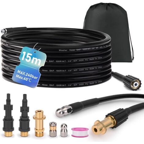 Kit de nettoyage de canalisations universel 15 m, 240 bar, avec 3 ...