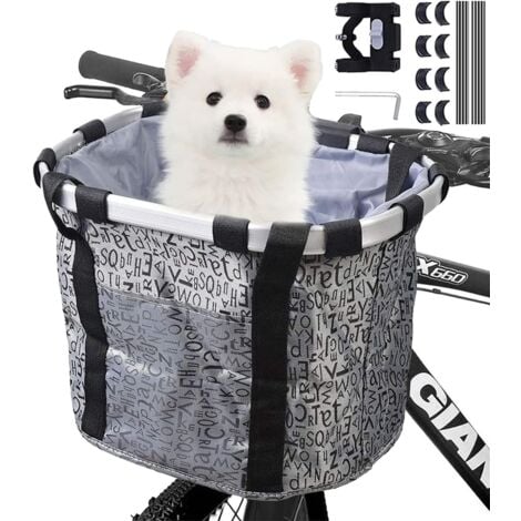 Bike Basket Detachable Bicycle Handlebar Basket Cycle Front Canvas Basket Carrier Bag Pet Carrier Aluminum Alloy for Mountain Bike Picnic Shopping Small Pet Grey Letter