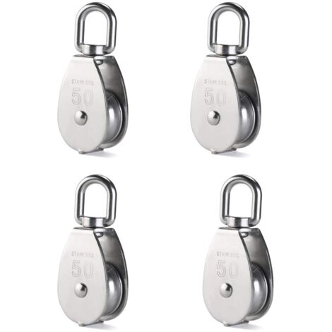 4pcs M50 Lifting Pulley Load 400kg Heavy Duty 304 Stainless Steel Swivel Lifting Rope Pulley Block