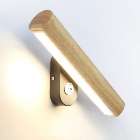 LED Wall Light Wood with Switch, 360° Rotatable, Bedside Lamp 6W Warm ...