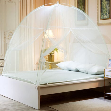 Mosquito net bed garden dome pop up zipped closure White 120x200cm
