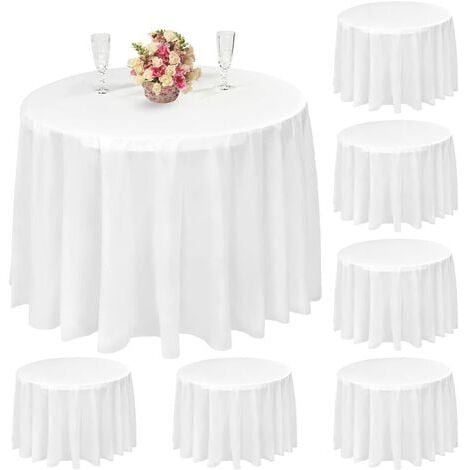 10 Pack Round Tablecloths 84 Inch White Disposable Tablecloths PEVA Waterproof Plastic Round Table Cloths for Wedding Parties Holiday Dinners Picnic Buffet Banquet White
