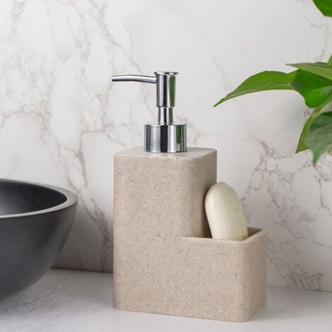 Festival Dishwashing Liquid Dispenser Soap Dispenser Premium Resin with Soft Touch Surface with Sponge Compartment 11 X 17.8 X 7 Cm Sand Color