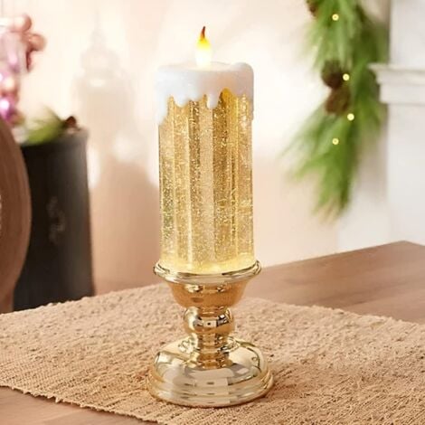 Christmas LED Glitter Swirl Electronic Candles Waterproof USB Rechargeable Flameless Candles Color Changing Water for Christmas Party Wedding Holiday Home Decor Gold Base