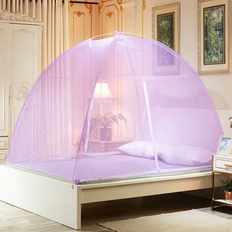 Mosquito net bed garden dome pop up zip closure Purple 150x200cm