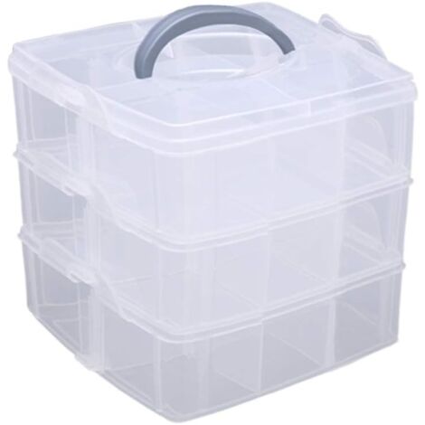 Transparent 3-Tier Stackable Plastic Storage Box, Sorting Box with ...