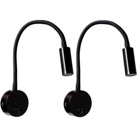 2 Pcs 3W Black Wall Mounted Reading Lamps, Flexible Neck Adjustable ...