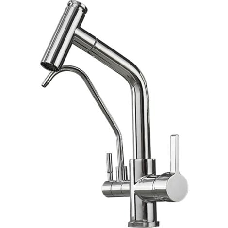 3 Way Kitchen Faucets with Pull Out Spray, Brass Kitchen Faucet ...
