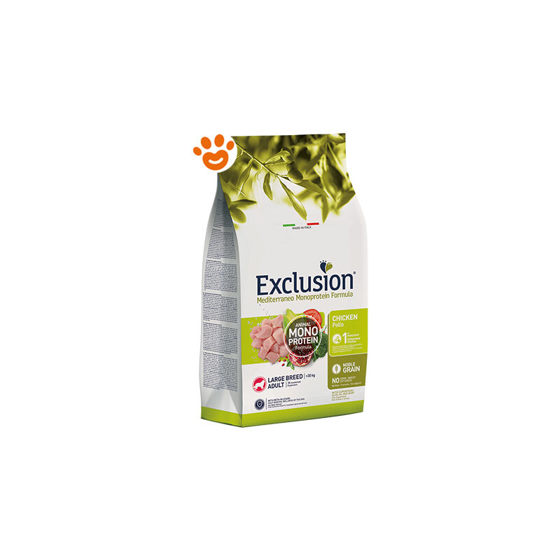 Exclusion Dog Mediterraneo Monoproteico Noble Grain Adult Large Breed Pollo - Exclusion Dog ...