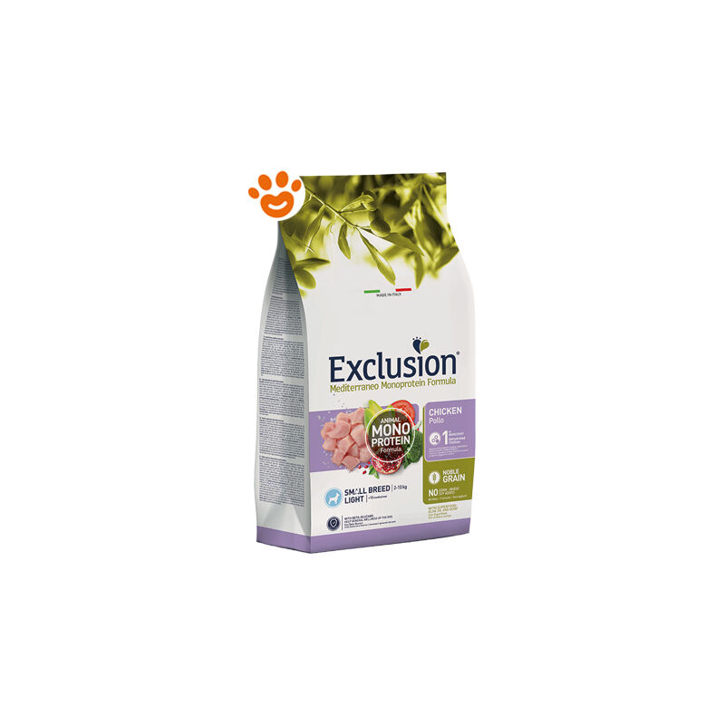Exclusion Dog Mediterraneo Monoproteico Noble Grain Light Small Breed Pollo - Exclusion Dog ...