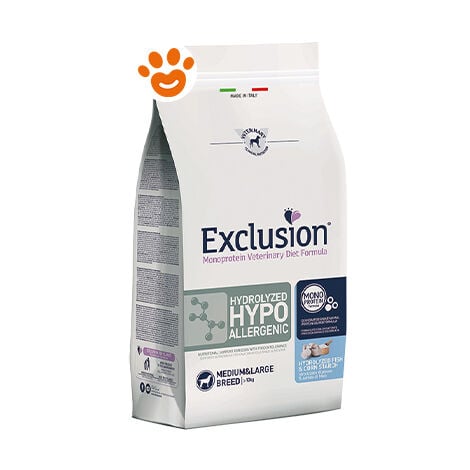 Exclusion Dog Hydrolyzed Hypoallergenic Adult Medium Large Breed Pesce e Amido di Mais ...