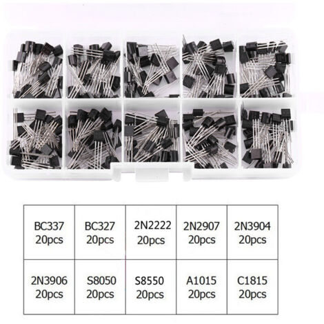 Kit assortimento transistor di potenza BC337, BC327, 2N2222, 2N2907, 2N3904, 2N3906 10 valori ...