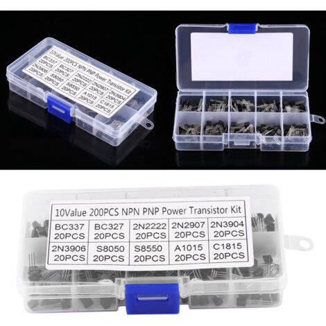 Kit assortimento transistor di potenza BC337, BC327, 2N2222, 2N2907, 2N3904, 2N3906 10 valori ...