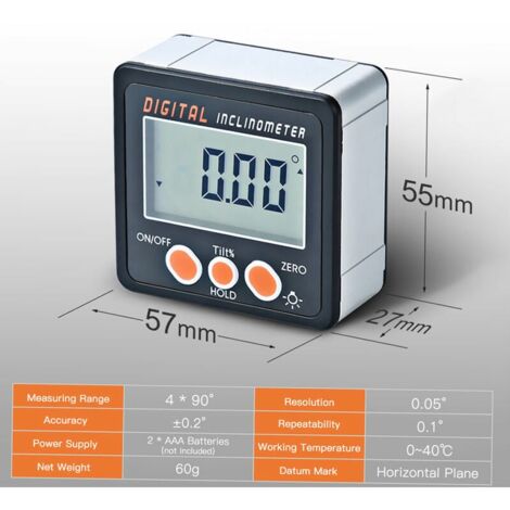Inclinómetro Digital, 0-360°, Base Magnética