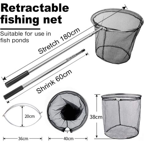 Red de pesca de 180 cm/caña de pescar telescópica retráctil plegable de ...