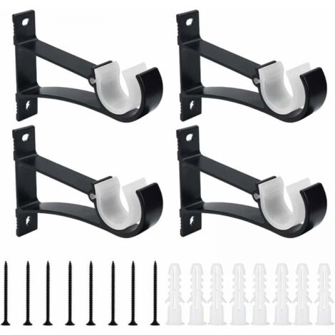 (Black) 4 Pack Aluminum Alloy Curtain Rod Brackets 118cm Curtain Rod ...