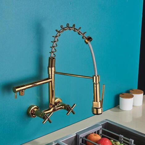 Concealed Wall Mounted Kitchen Faucet with Pull Down Spout, 360 ...