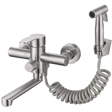 Wall Mounted Kitchen Faucet with Spray Gun and 2 Types of Water Spray ...