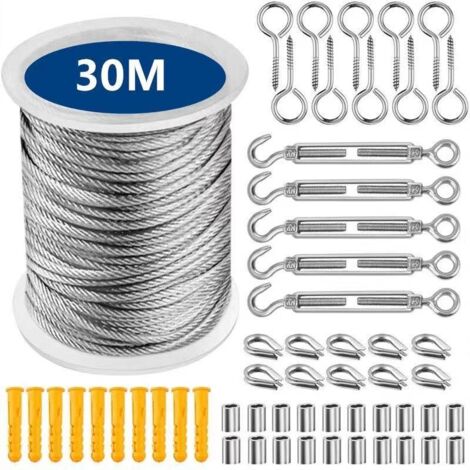 30m Rope Kit, Stainless Steel Cable, Wire Rope, Stainless Steel Cable with Turnbuckle and Light ...