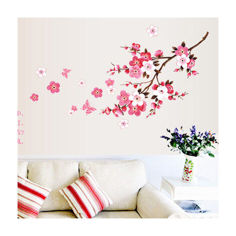 Cherry Blossom Wall Stickers with Red Pink Butterfly, Cherry Blossom ...