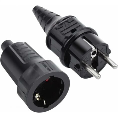 Rubber Male and Female Plug Set, 250V 16A, Waterproof IP44 European, Black