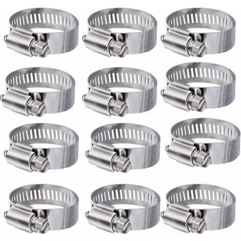 12pcs (16-25mm) 304 Stainless Steel Adjustable Hose Clamps Pipe Clips ...