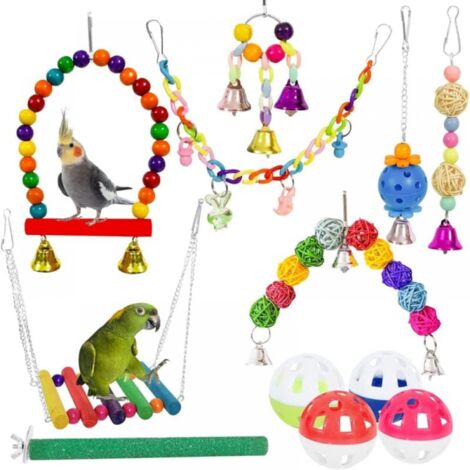 12Pcs Parrot Toy Bird Chew Toy Swing Set, Colorful Bird Toy Swing ...