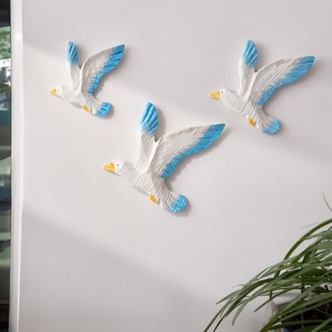 3 Pieces Navy Blue Ceramic Seagull Birds Wall Art Decorations Nautical ...
