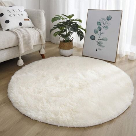 Beige White Round Living Room Rug Shaggy Modern Fur Rug Fluffy Long ...